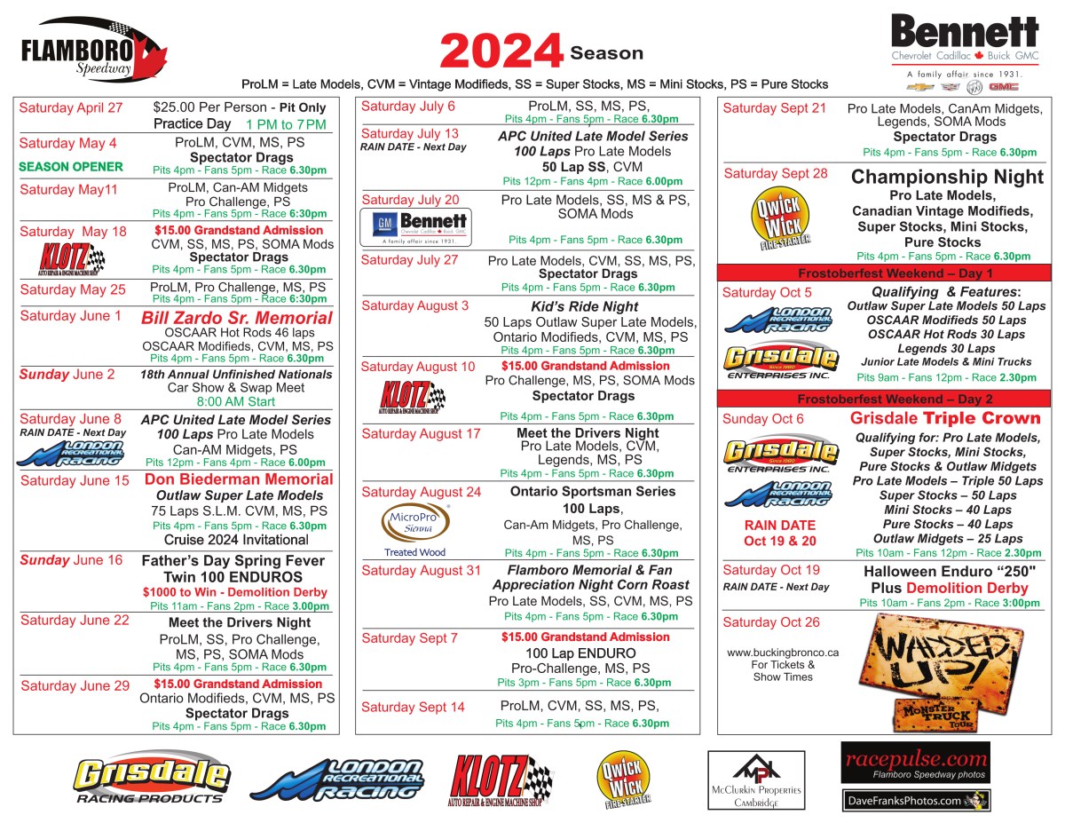 Flamboro Speedway Releases 2024 Schedule – Short Track Musings